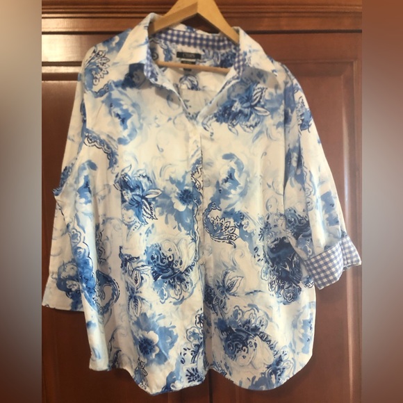 Chaps | Tops | Chaps Blue And White Floral Blouse Size 3x | Poshmark